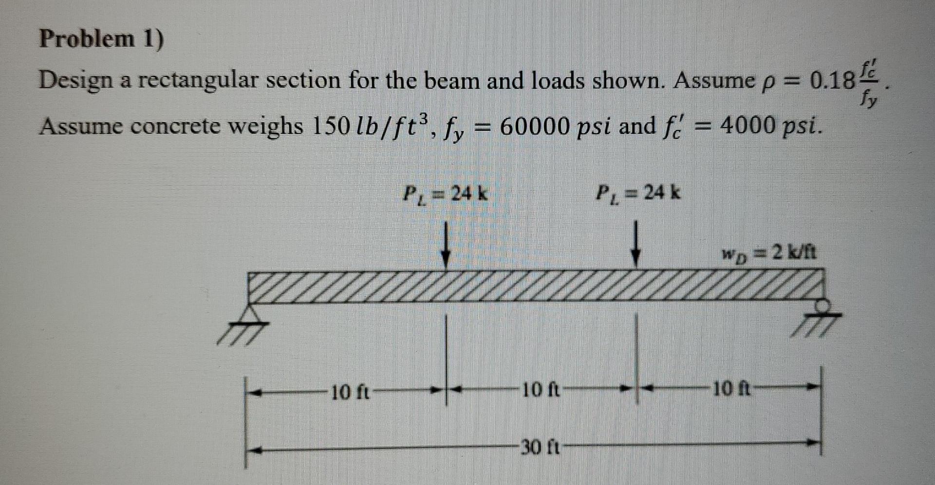 Solved Problem 1) Design a rectangular section for the beam | Chegg.com