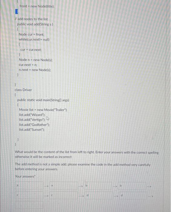 Solved The instance variables title and next are declared | Chegg.com