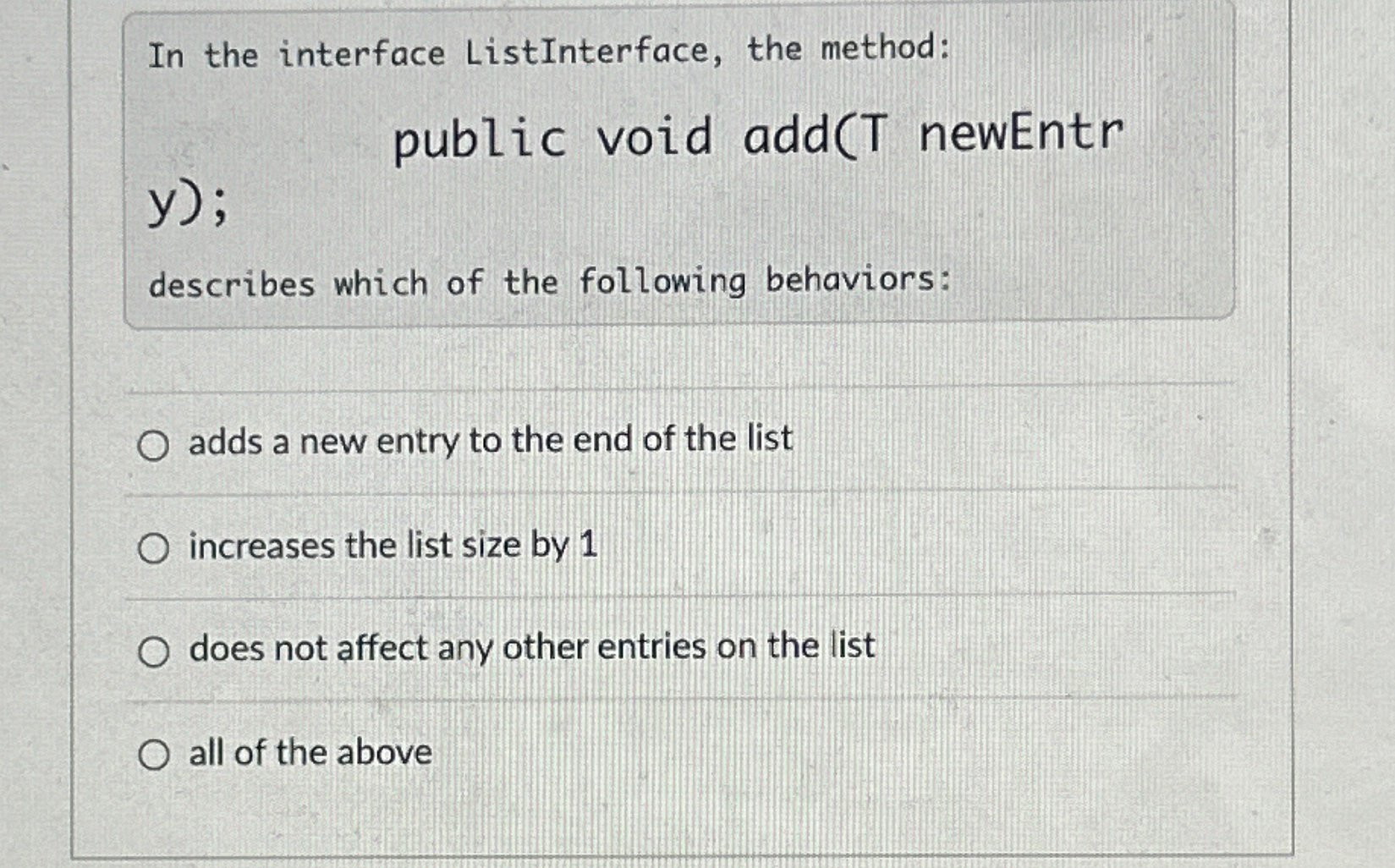 Solved In the interface ListInterface, the method: public | Chegg.com