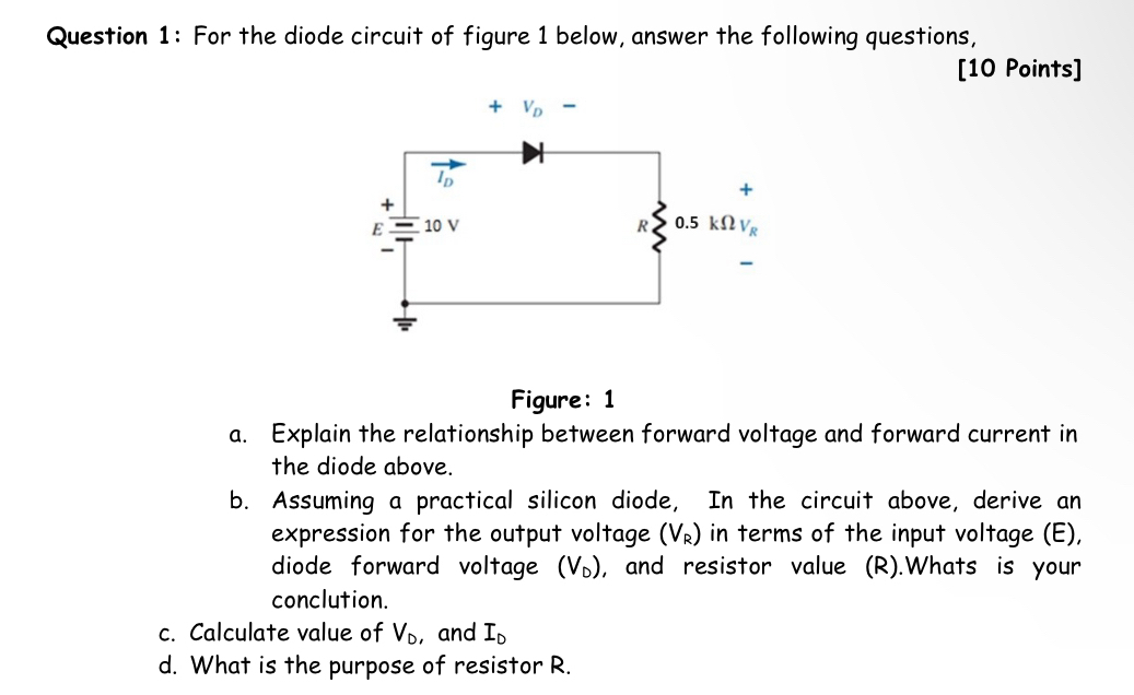 Solved Question 1: For the diode circuit of figure 1 ﻿below, | Chegg.com