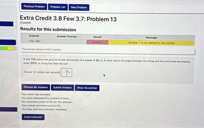 Solved Extra Credit 3.8 Few 3.7: Problem 13 (1 point) | Chegg.com