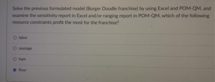 Solved The manager of a Burger Doodle franchise wants to | Chegg.com