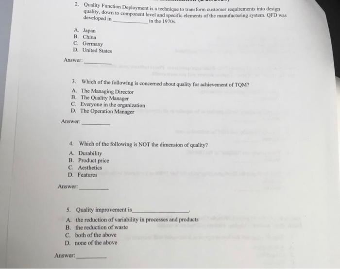 Solved Quality management - INTL 383answer each question | Chegg.com