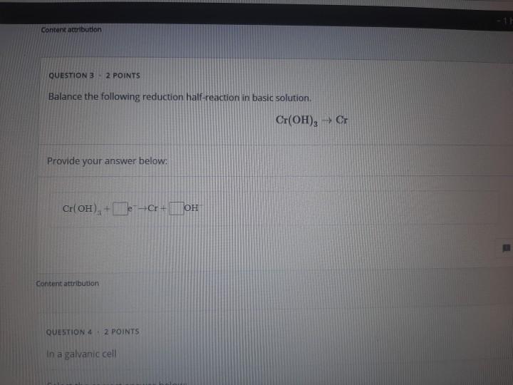 Solved Content attribution QUESTION 3 2 POINTS Balance the | Chegg.com