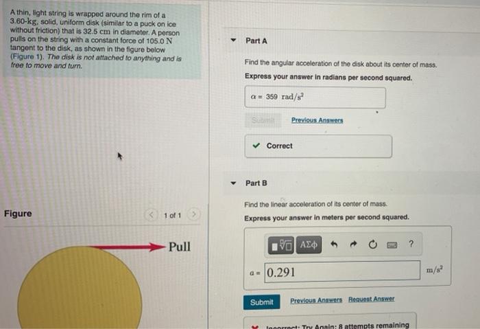 Solved A thin, light string is wrapped around the rim of a | Chegg.com
