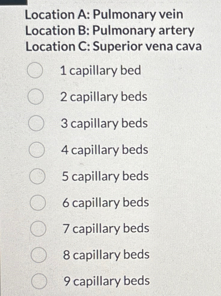 Solved Location A: Pulmonary veinLocation B: Pulmonary | Chegg.com