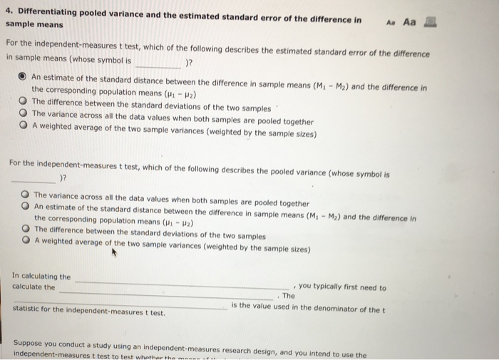 Solved differentiating pooled variance and the estimated | Chegg.com