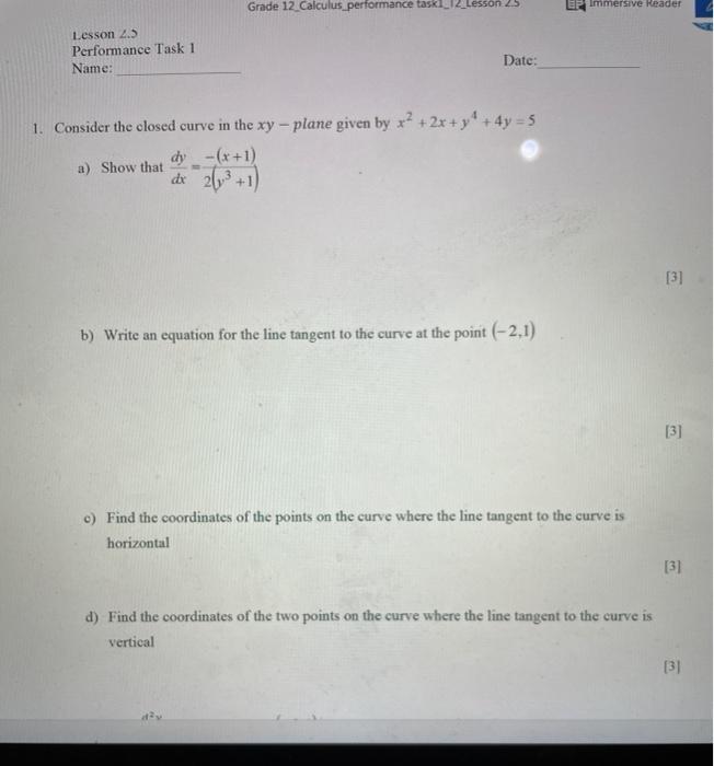 Solved Grade 12 Calculus performance taski_12_Lesson 25 | Chegg.com