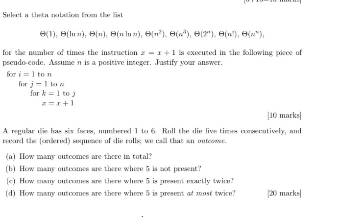 Solved Select A Theta Notation From The List 1 Inn 8739