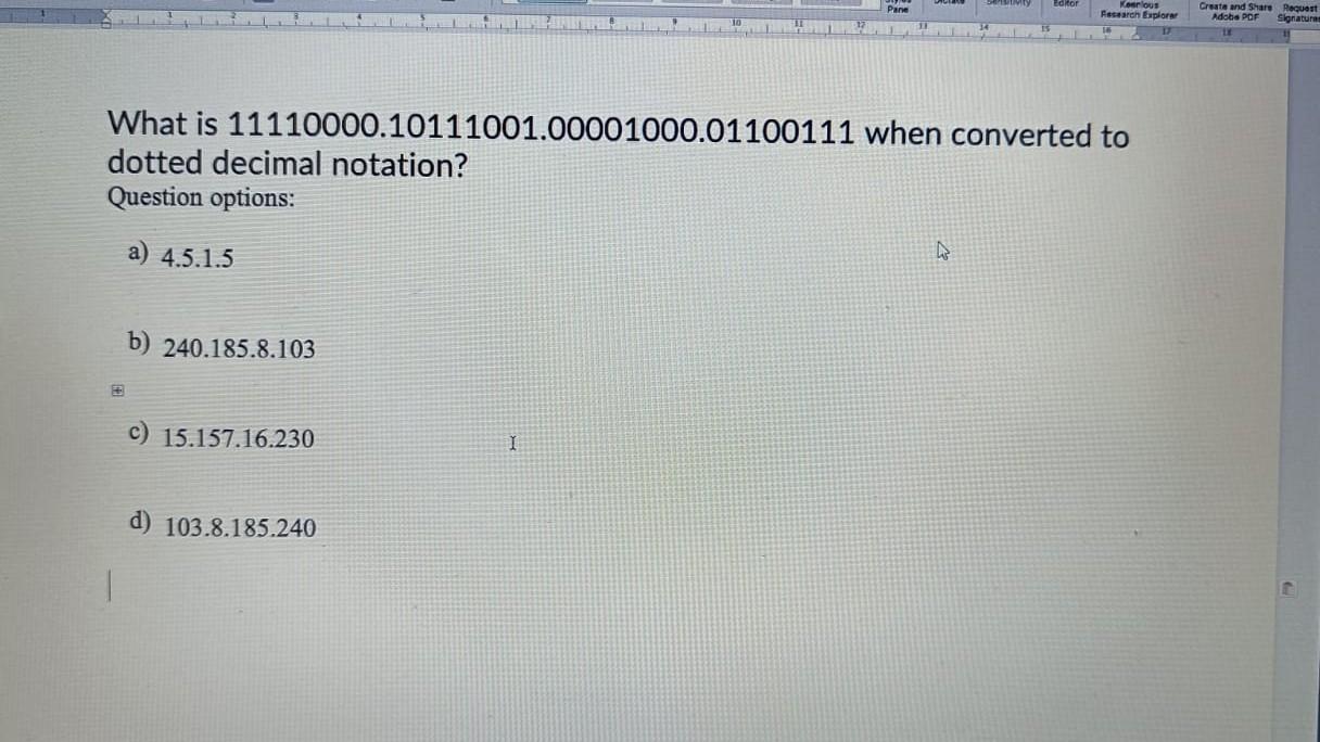 Solved What is 11110000.10111001.00001000.01100111 when | Chegg.com