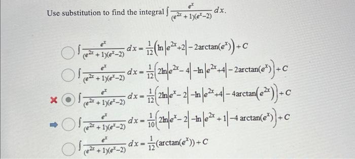 Solved substitution to find the integral ∫(e2x+1)(ex−2)exdx. | Chegg.com