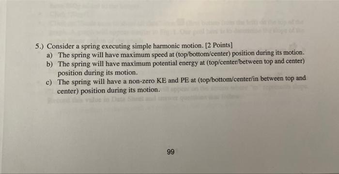 Solved 5.) Consider a spring executing simple harmonic | Chegg.com