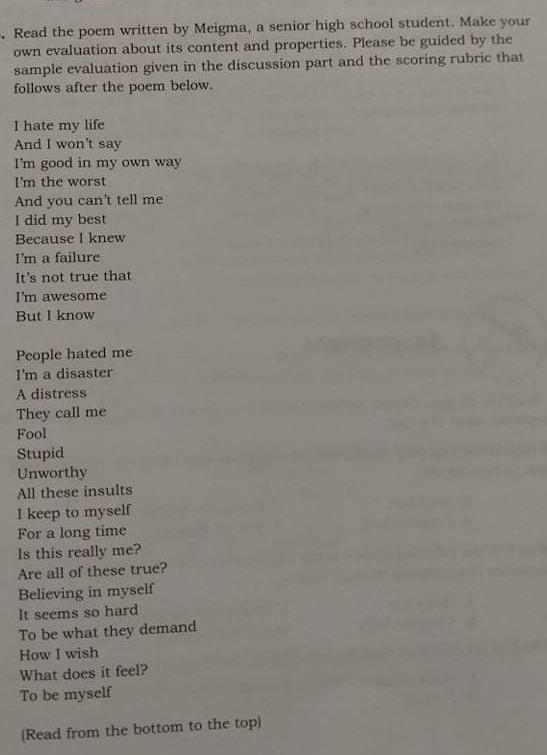 Read the poem written by Meigma, a senior high school | Chegg.com