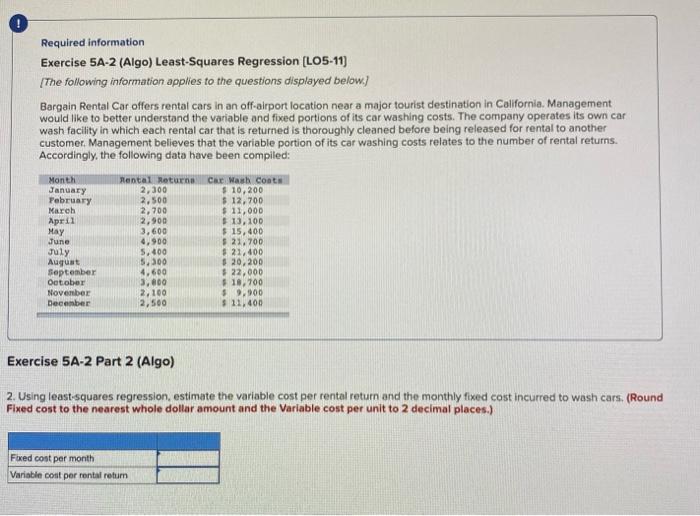 Solved Required information Exercise 5A-2 (Algo) | Chegg.com