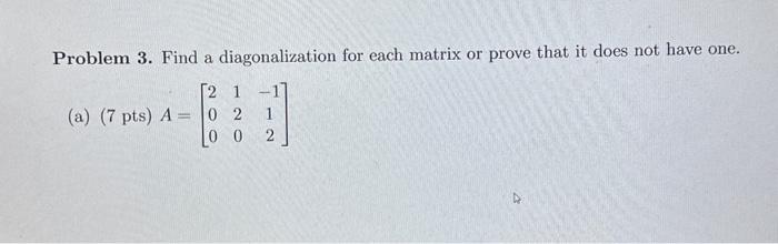 Solved Problem 3. Find a diagonalization for each matrix or | Chegg.com