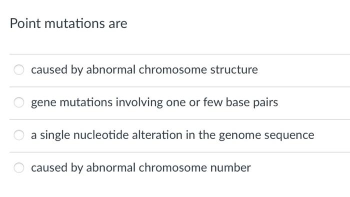 Solved Point mutations are caused by abnormal chromosome | Chegg.com