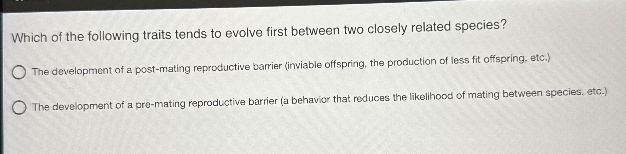 Solved Which of the following traits tends to evolve first | Chegg.com