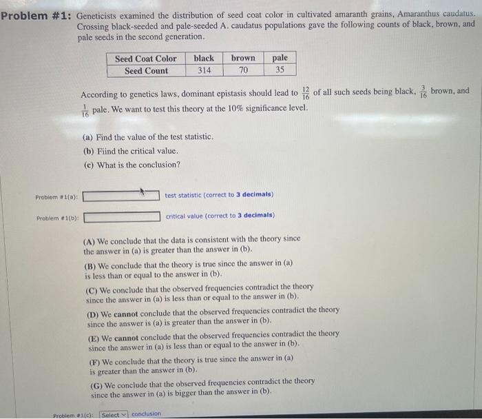 Solved \# 1: Geneticists examined the distribution of seed | Chegg.com