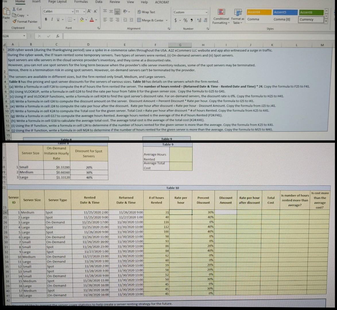 File Home Insert Page Layout Formulas Data Review | Chegg.com