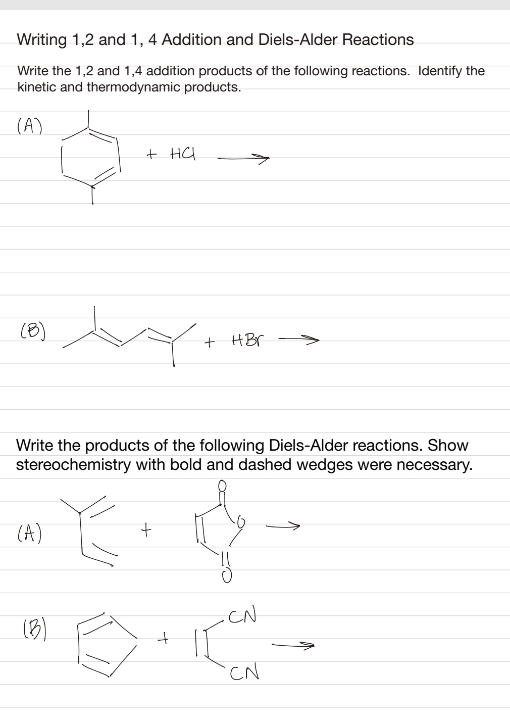 Solved Writing 1,2 ﻿and 1, 4 ﻿Addition and Diels-Alder | Chegg.com