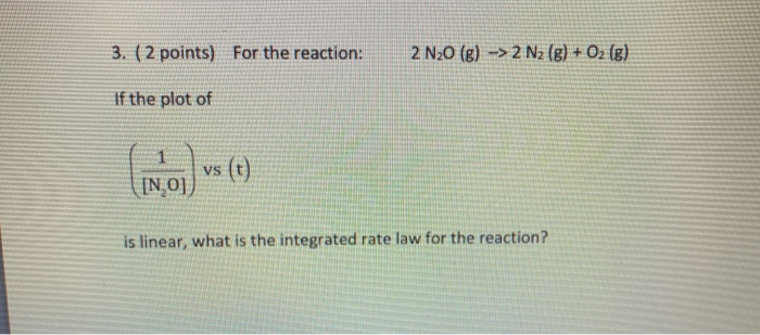 Solved 3. (2 points) For the reaction: 2 N20 (g) -> 2 N2 (g) | Chegg.com