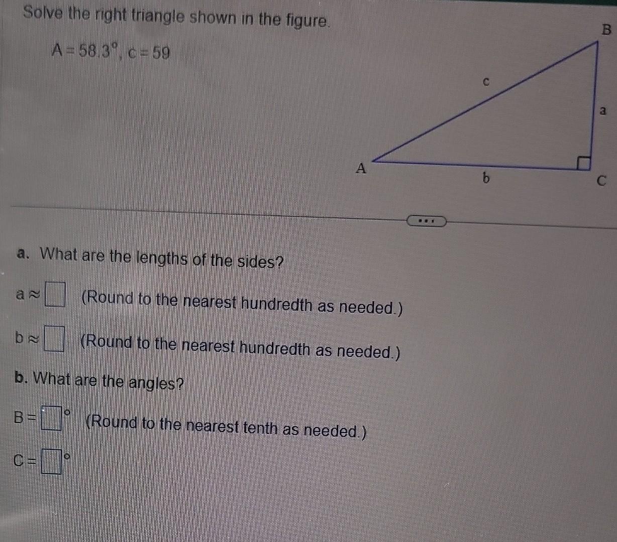 Solved Solve the right triangle shown in the figure. | Chegg.com