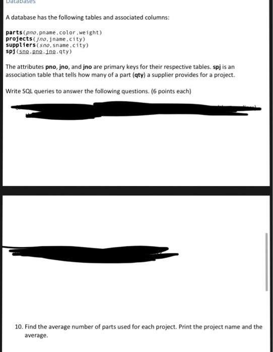 Solved Databases A database has the following tables and | Chegg.com