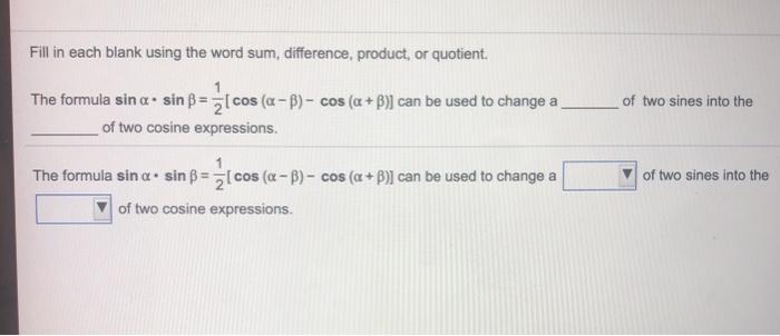 Solved Fill in each blank using the word sum, difference, | Chegg.com