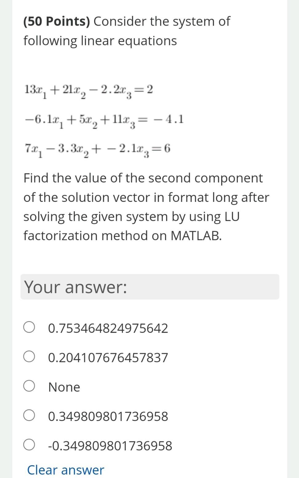 Solved (50 Points) Consider the system of following linear | Chegg.com