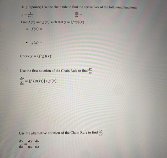 Solved 3. (10 points) Use the chain rule to find the | Chegg.com