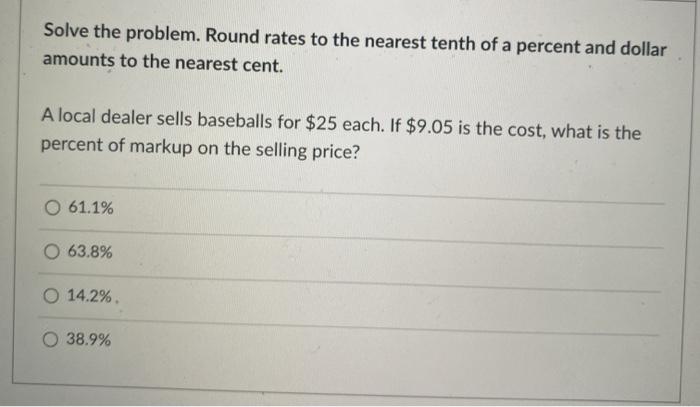 Solved Solve the problem. Round rates to the nearest tenth | Chegg.com