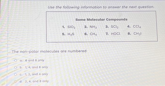 Solved Some Molecular Compounds 1. \\( \\mathrm{SiO}_{2} \\) | Chegg.com