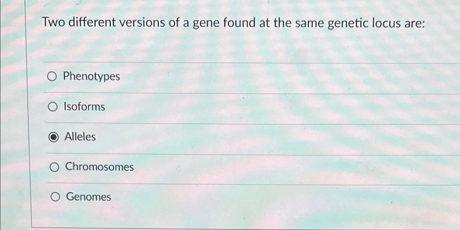 Solved Two different versions of a gene found at the same | Chegg.com