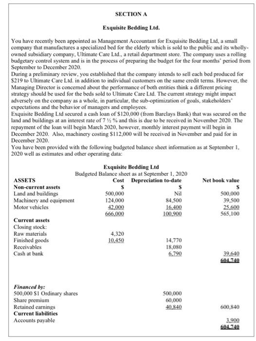 Solved SECTION A Exquisite Bedding Ltd. You have recently | Chegg.com