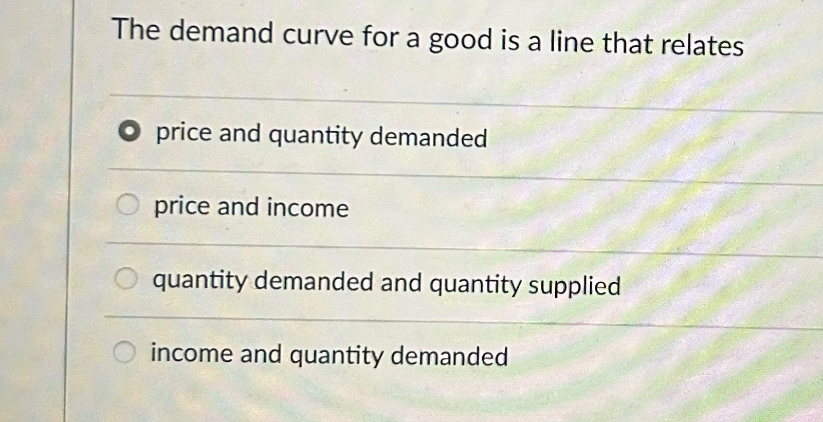Solved The demand curve for a good is a line that | Chegg.com