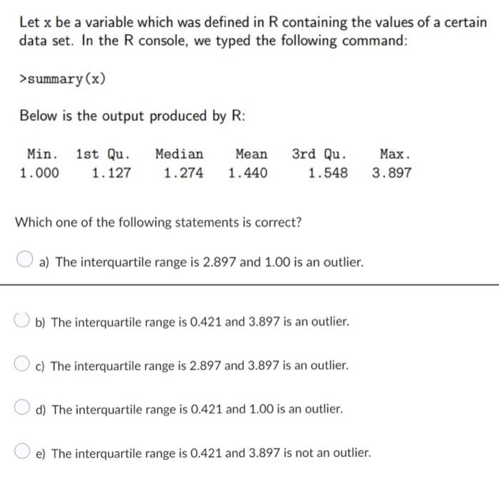 Solved Let x be a variable which was defined in R containing | Chegg.com