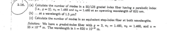 Solved 2.16. (a) Calculate the number of modes in a 50/125 | Chegg.com