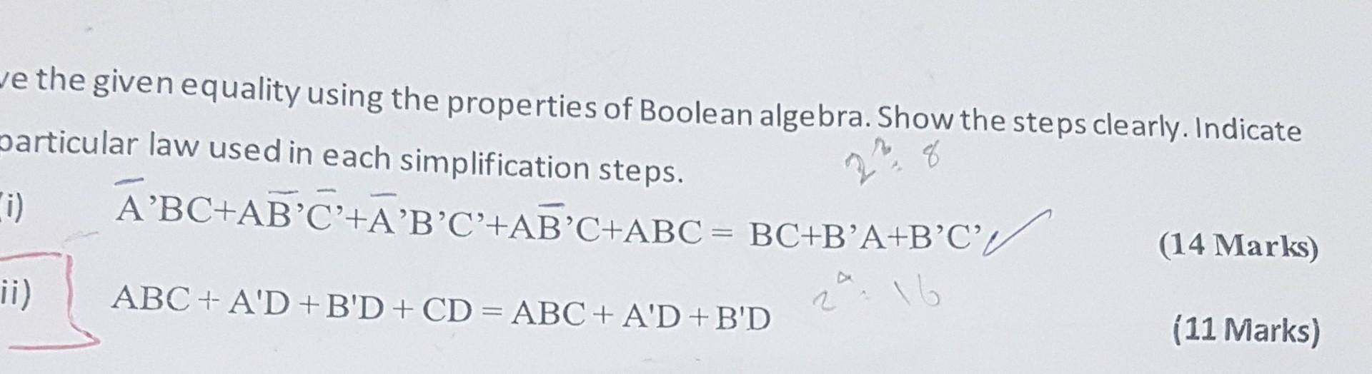 Solved ve the given equality using the properties of Boolean | Chegg.com