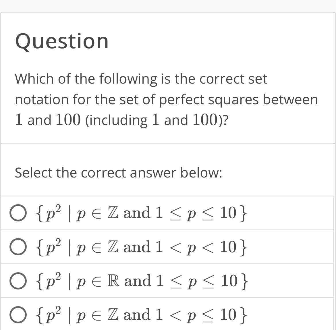 Solved QuestionWhich of the following is the correct set | Chegg.com