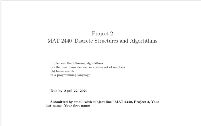 Solved Project 2 MAT 2440-Discrete Structures and | Chegg.com
