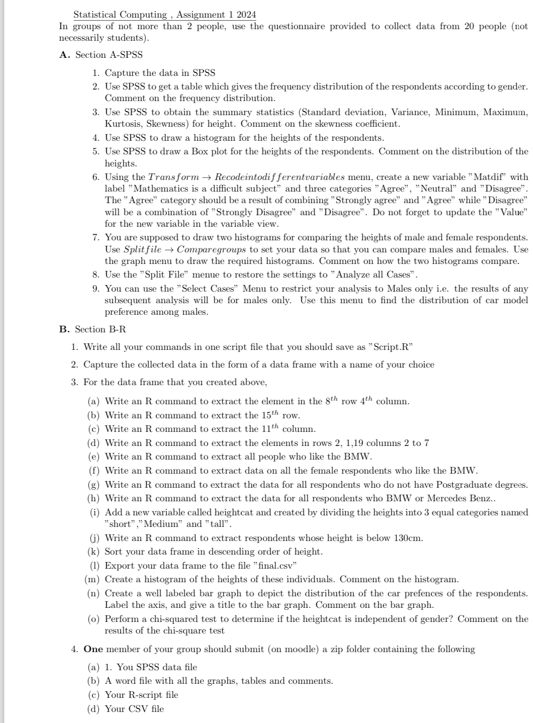 Solved Statistical Computing , ﻿Assignment 12024In groups of | Chegg.com