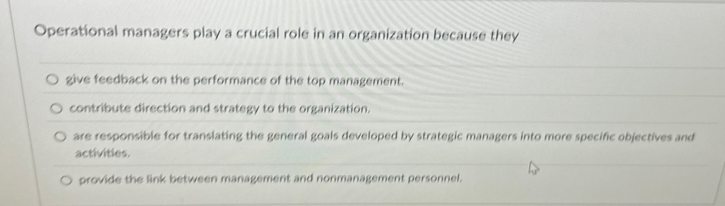 Solved Operational managers play a crucial role in an | Chegg.com
