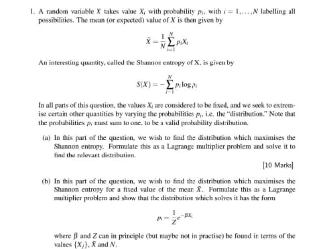 Solved 1. A random variable X takes value Xi with | Chegg.com
