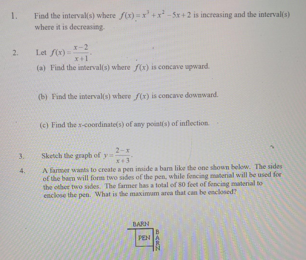 Solved 1. Find the interval(s) where f(x)=x3+x2−5x+2 is | Chegg.com