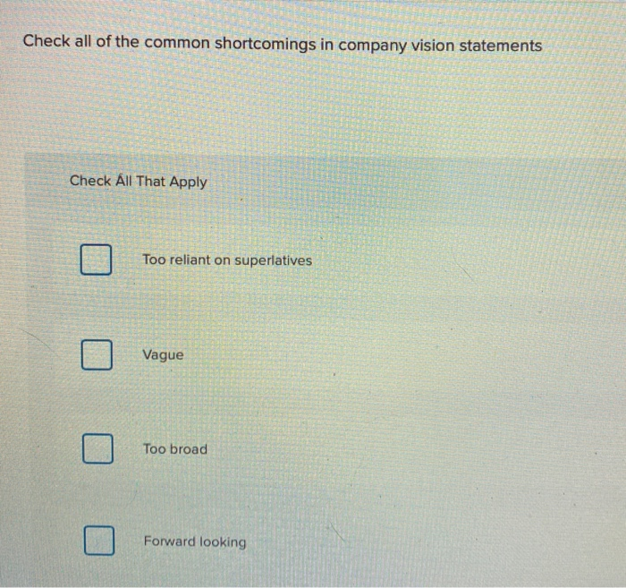 Solved Check all of the common shortcomings in company | Chegg.com