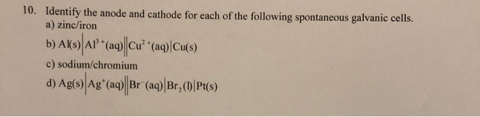 Solved Identify the anode and cathode for each of the | Chegg.com