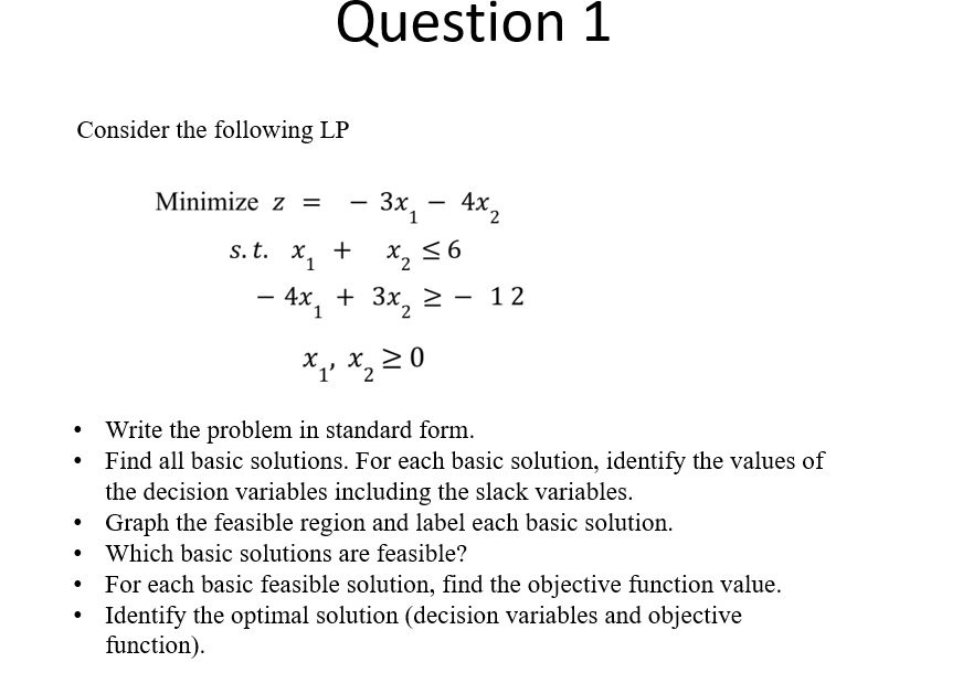 Solved Question 1Consider the following LP ﻿Minimize | Chegg.com