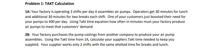 Solved Problem 1: TAKT Calculation 1A: Your factory is | Chegg.com