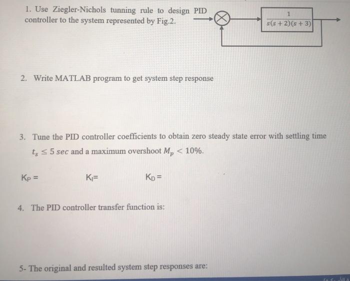 Solved 1. Use Ziegler-Nichols tunning rule to design PID | Chegg.com