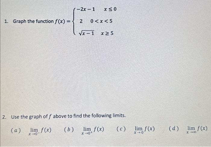Solved 1. Graph the function f(x)=⎩⎨⎧−2x−120 | Chegg.com
